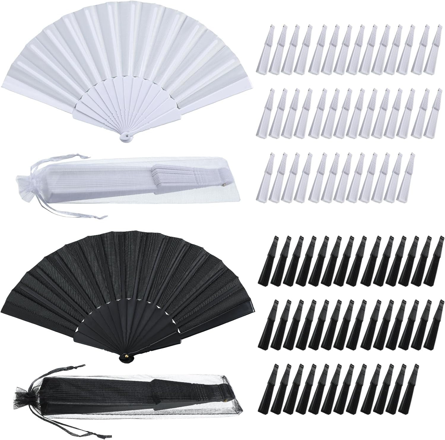 80 Pcs Wedding Folding Hand Fans Bulk Silk Fabric Chinese Handheld ...