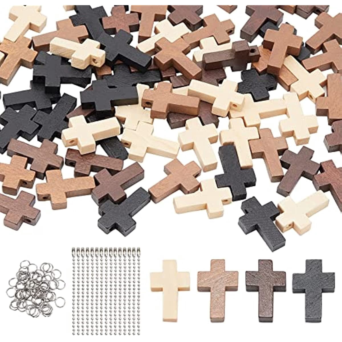 80 Pcs Wooden Cross Pendants 4 Colors Wood Cross Charms with 120 Pcs ...