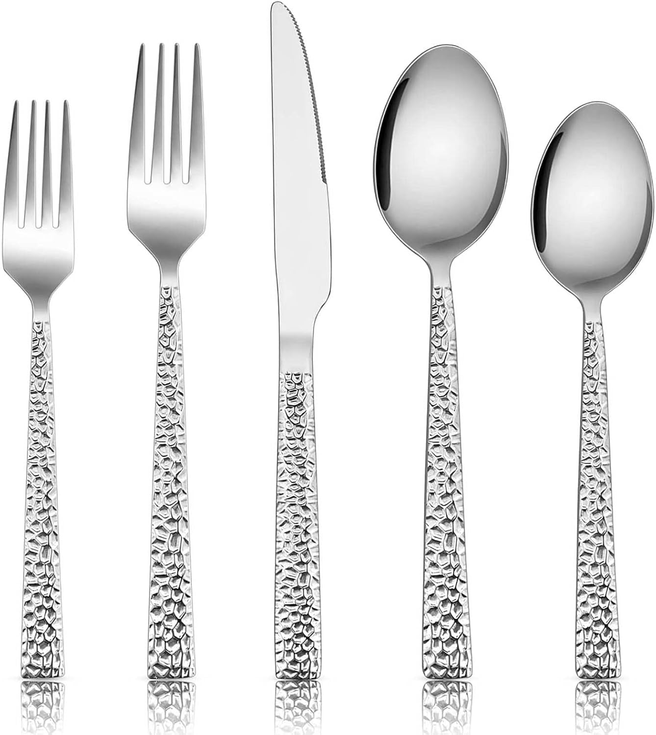 80-Piece Hammered Silverware Set, Stainless Steel Square Flatware Set ...