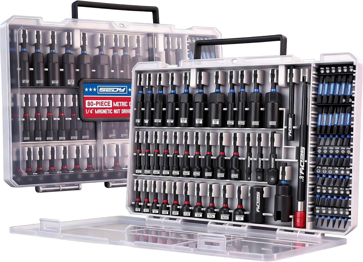 80-Piece Premium Magnetic Impact Nut Driver Set Metric & SAE with ...