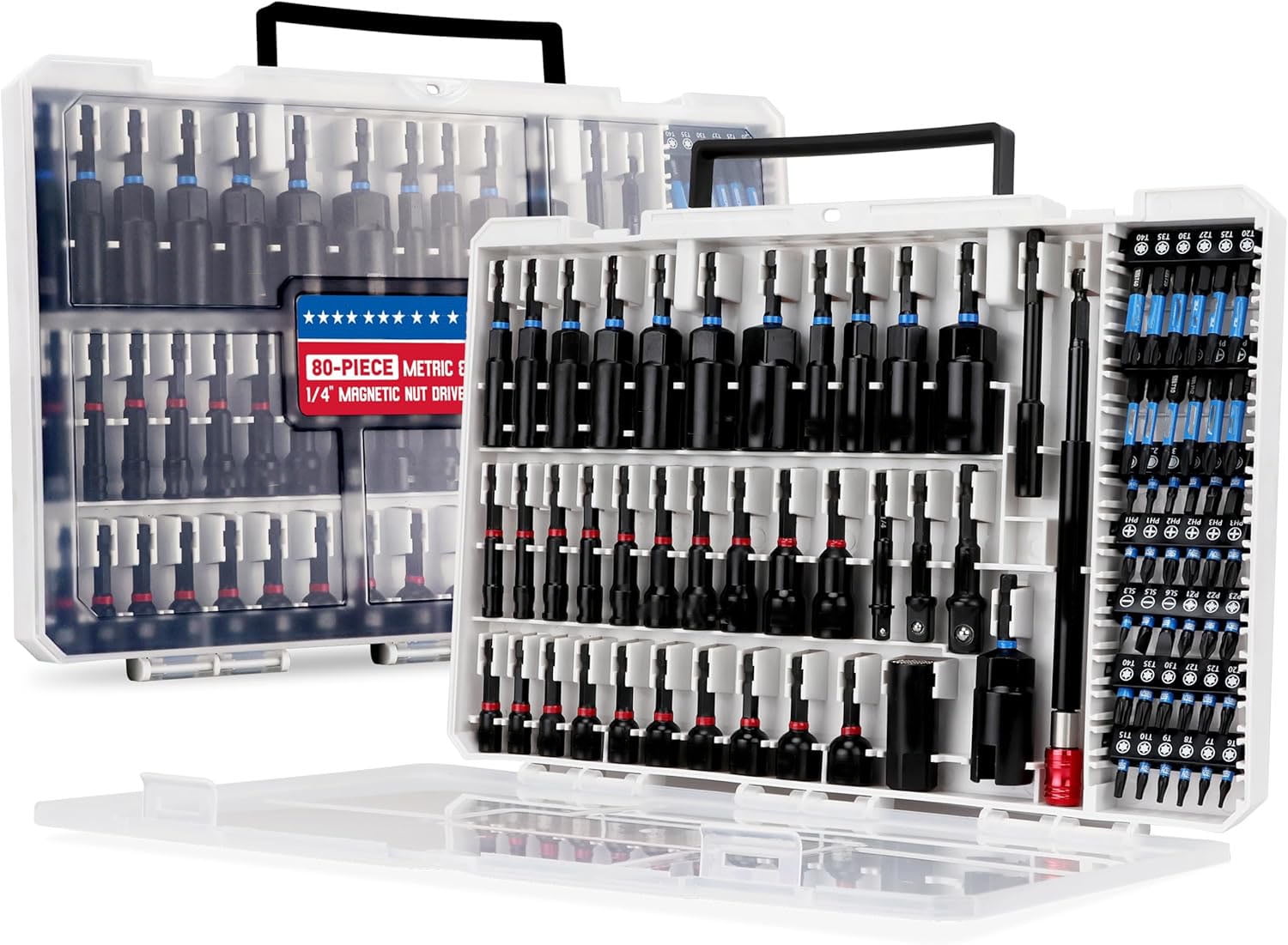 80-Piece Premium Magnetic Impact Nut Driver Set Metric & SAE with ...