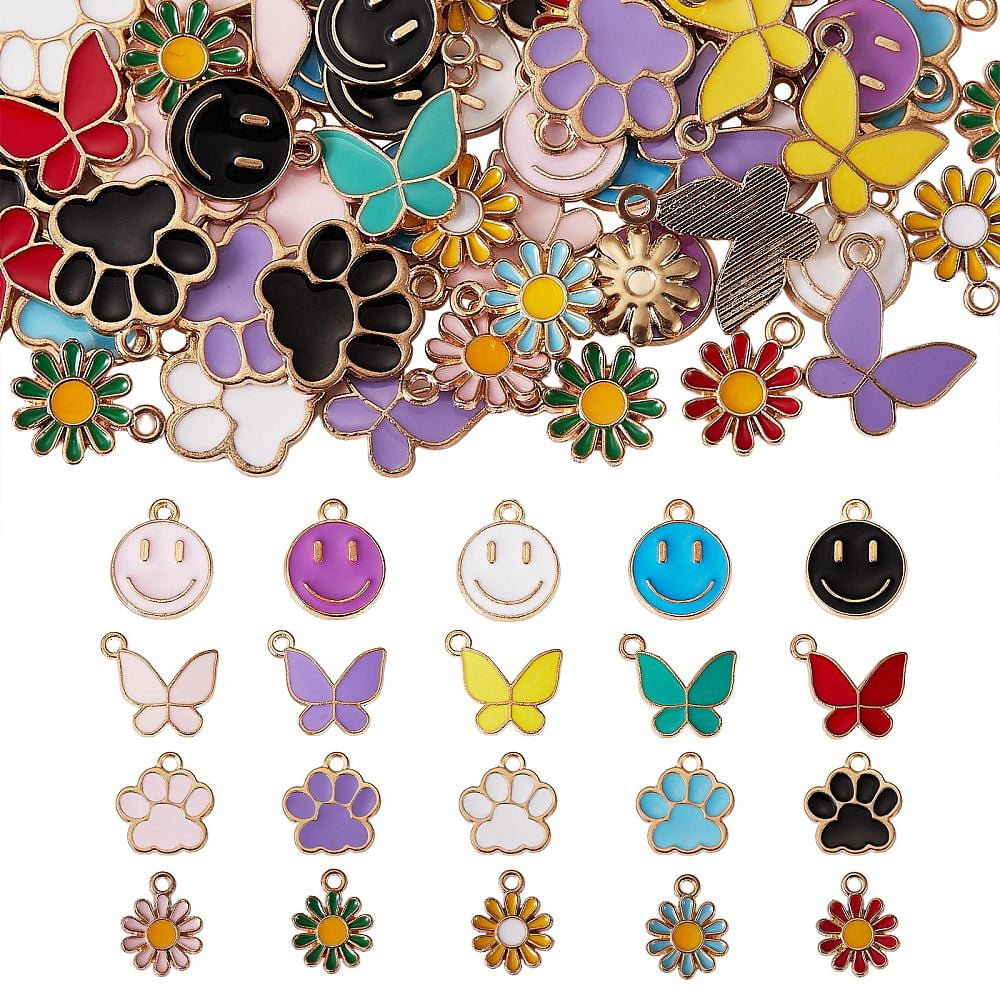 80 Pieces Alloy Enamel Charm Pendant Butterfly Flower Charm Mixed Shape ...