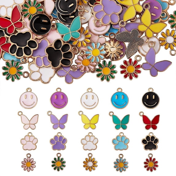 80 Pieces Alloy Enamel Charm Pendant Butterfly Flower Charm Mixed Shape ...