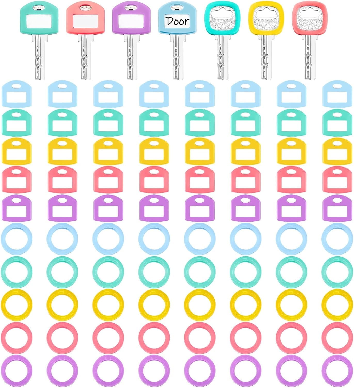 JOWNEEL 80pcs Plastic Key Covers, Elastic Durable Key Caps Rings ...