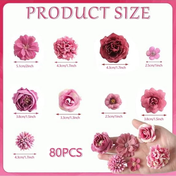 80 Pieces Multicolor Artificial Rose Flowers Small for DIY Bouquet Hair ...