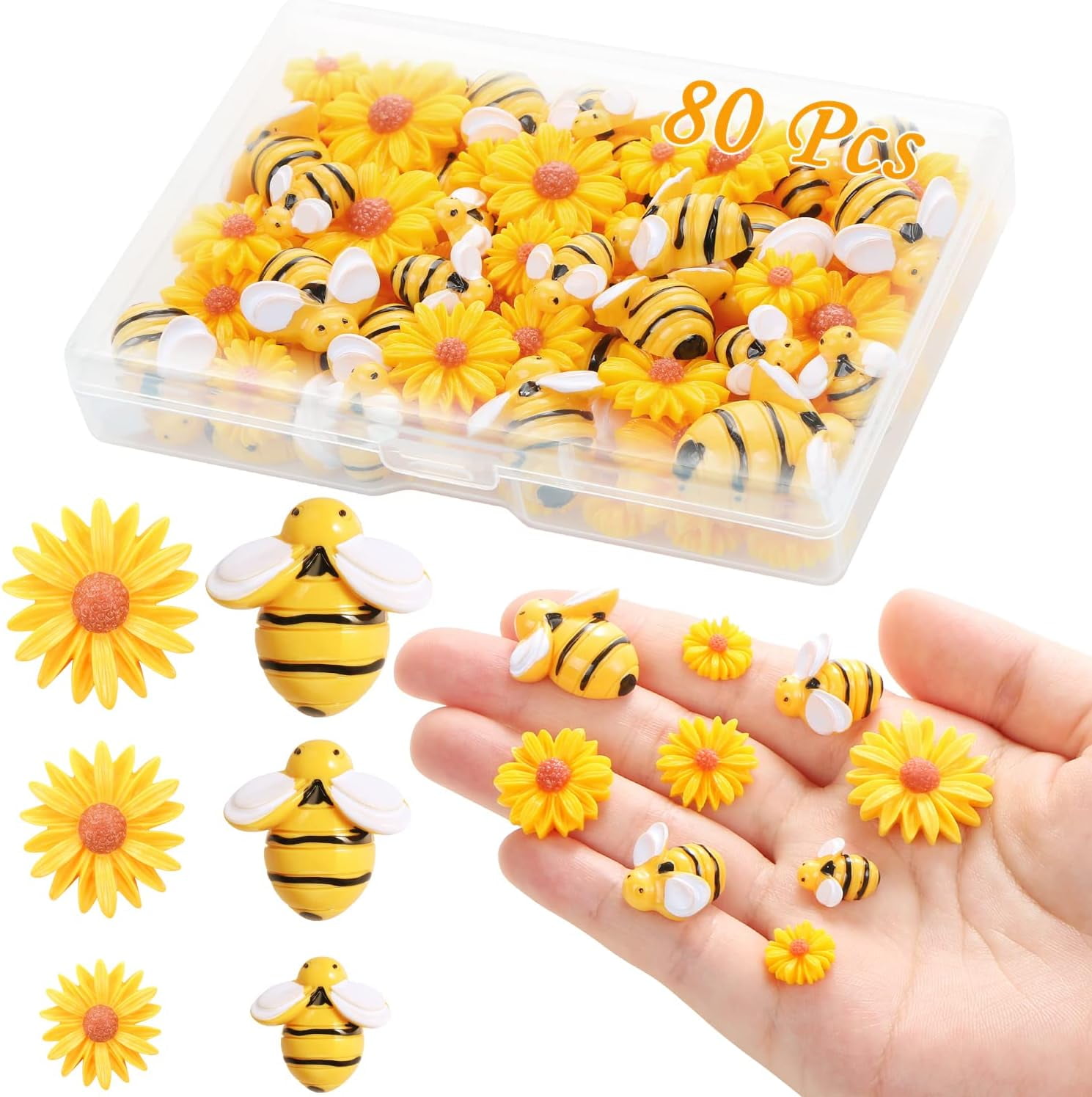 80 Pieces Tiny Resin Bees Daisy Flowers, Flatback Daisy Flowers Bumble ...
