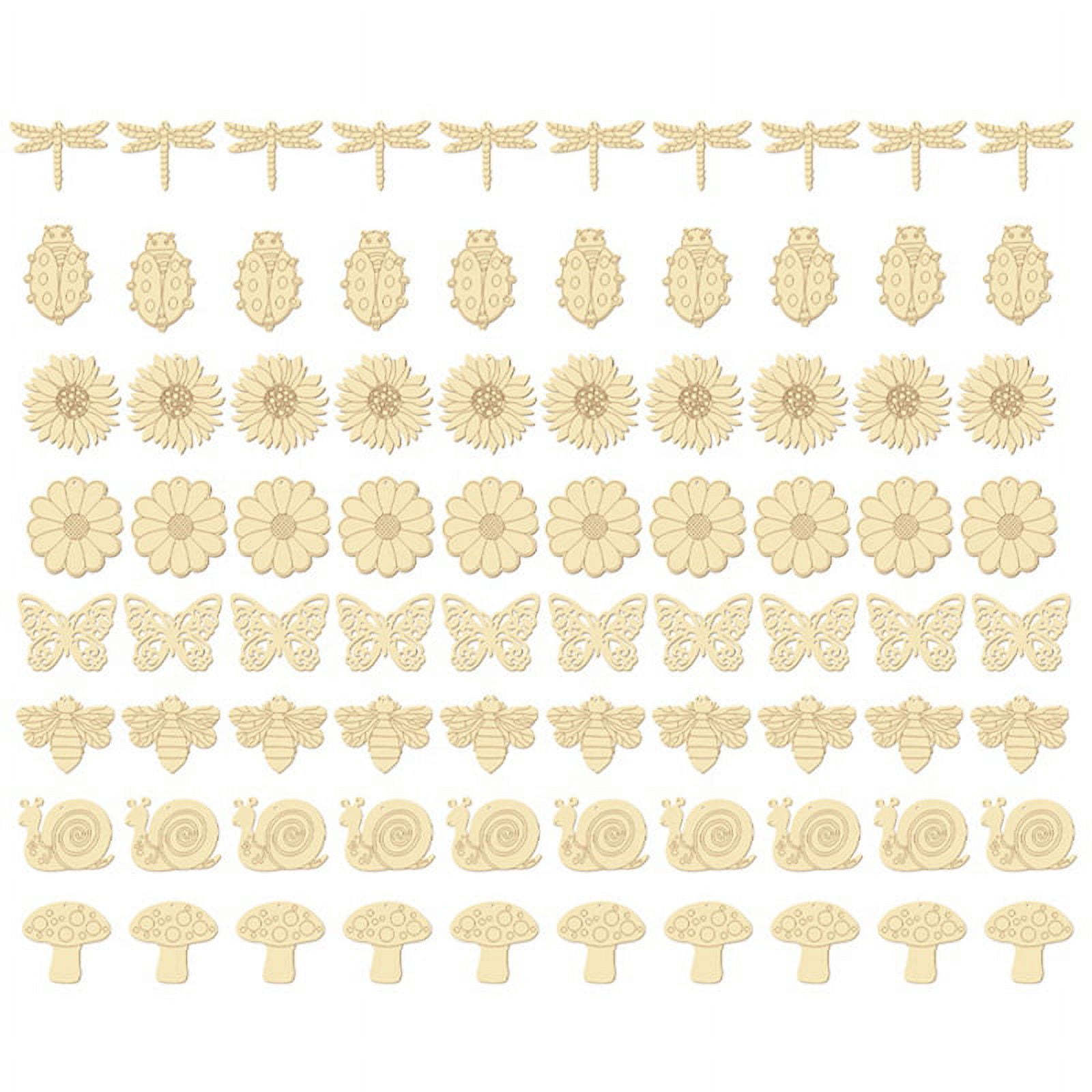80 Pieces Unfinished Wooden Cutouts Butterfly Wood Slices Flower ...