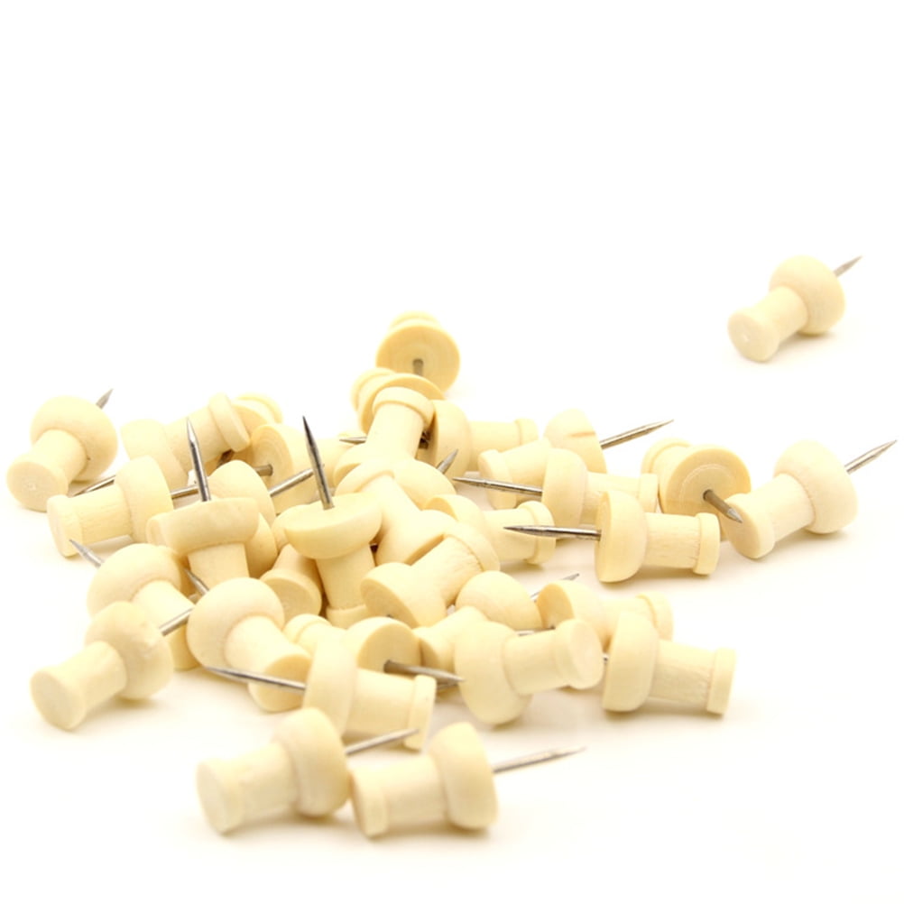 80 Pieces Wood Push DIY I-Shape Wooden Thumb Tacks Decorative for Cork ...