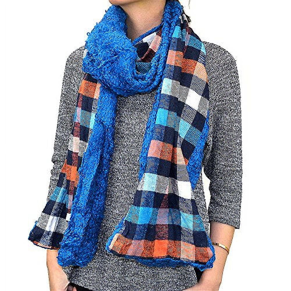 80" Plaids & Checks Cable Ruffle Double Layer Scarf (Blue) - Walmart.com