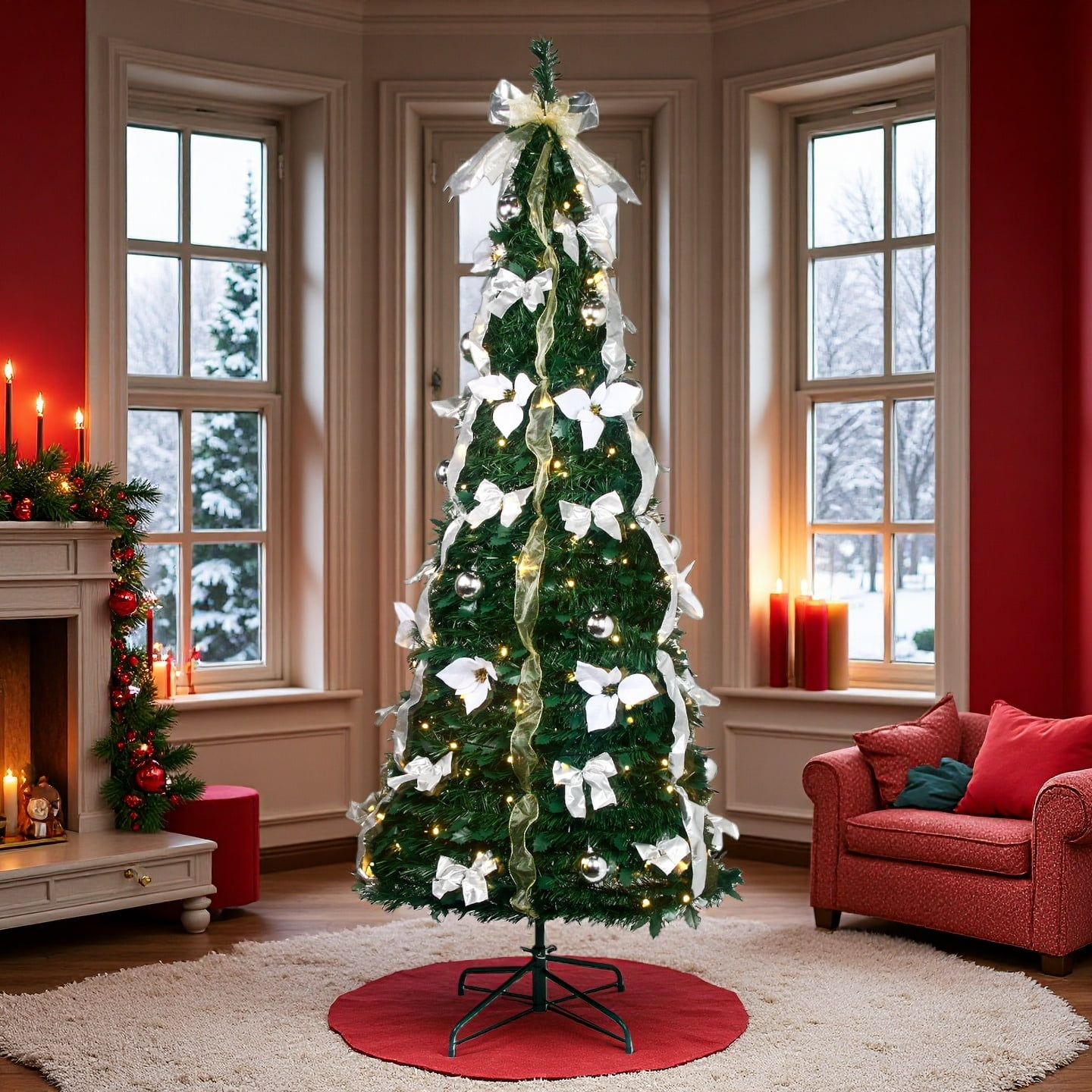 80" Pop-Up Christmas Tree with 200 Clear LED Lights, Pre-Decorated with ...