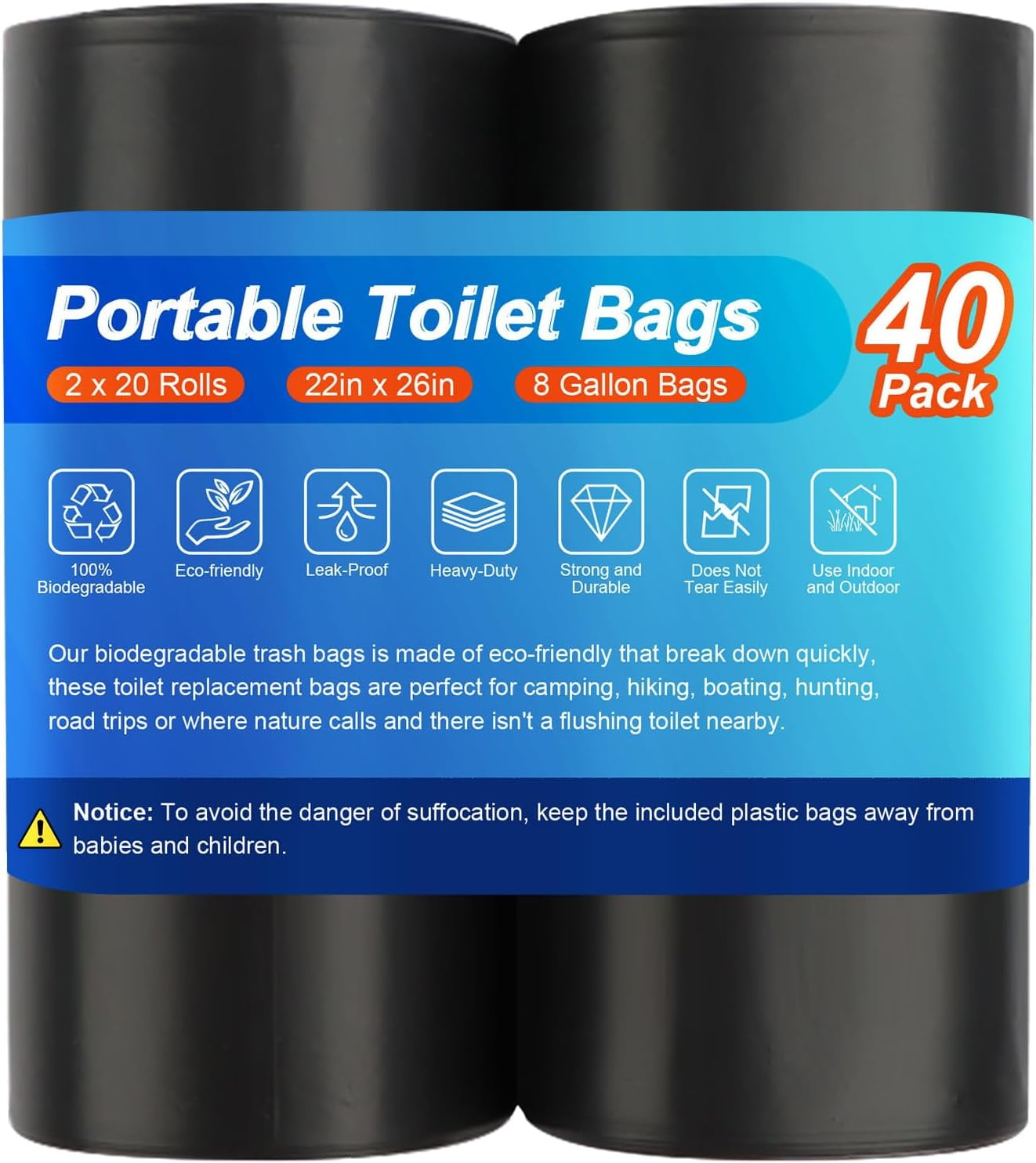 80 Portable Toilet Bags, Camping Toilet Bags, Biodegradable Porta Potty ...