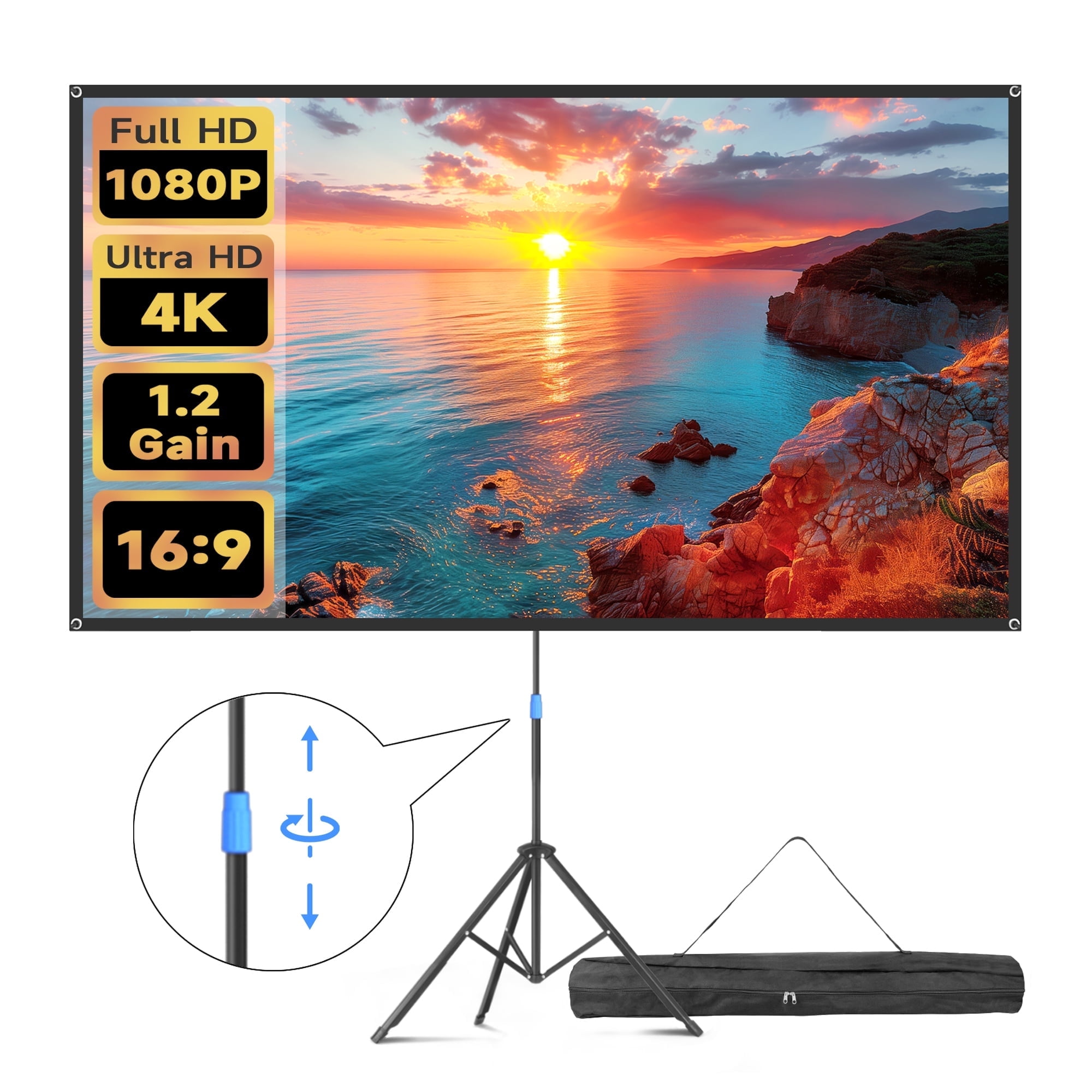 80" Portable Projector Screen with Stand, 1.2 Gain, 16:9, Outdoor ...