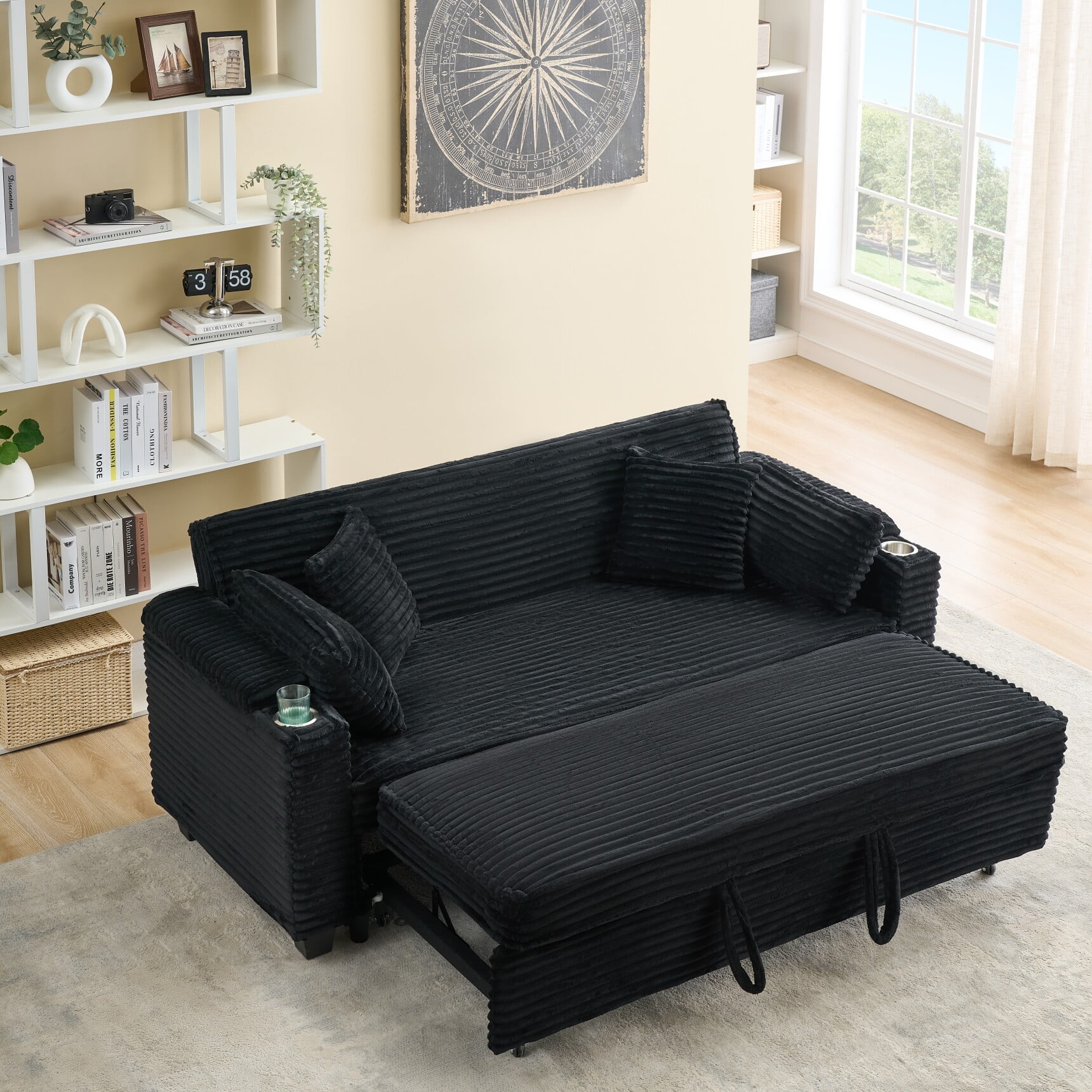 80" Pull Out Sofa Bed, 2-in-1 Convertible Sleeper with Integrated Cup ...