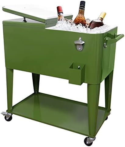 80 QT Rolling Cooler Cart Ice Chest for Outdoor Patio Deck Party ...