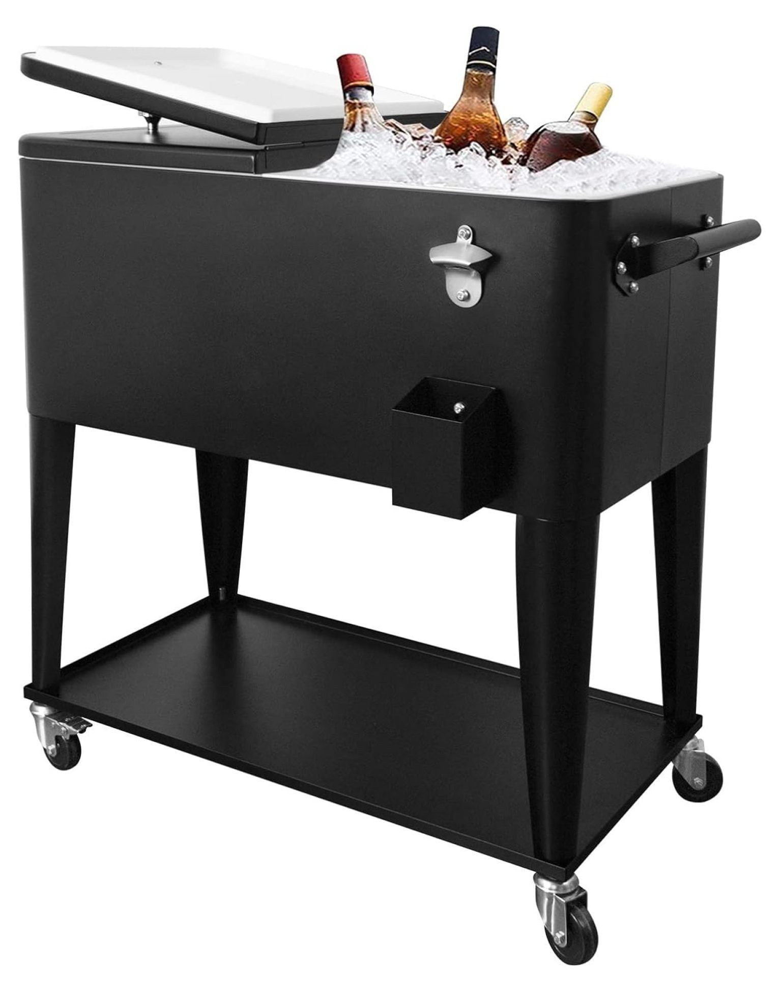 80 QT Rolling Cooler Cart Ice Chest for Outdoor Patio Deck Party ...