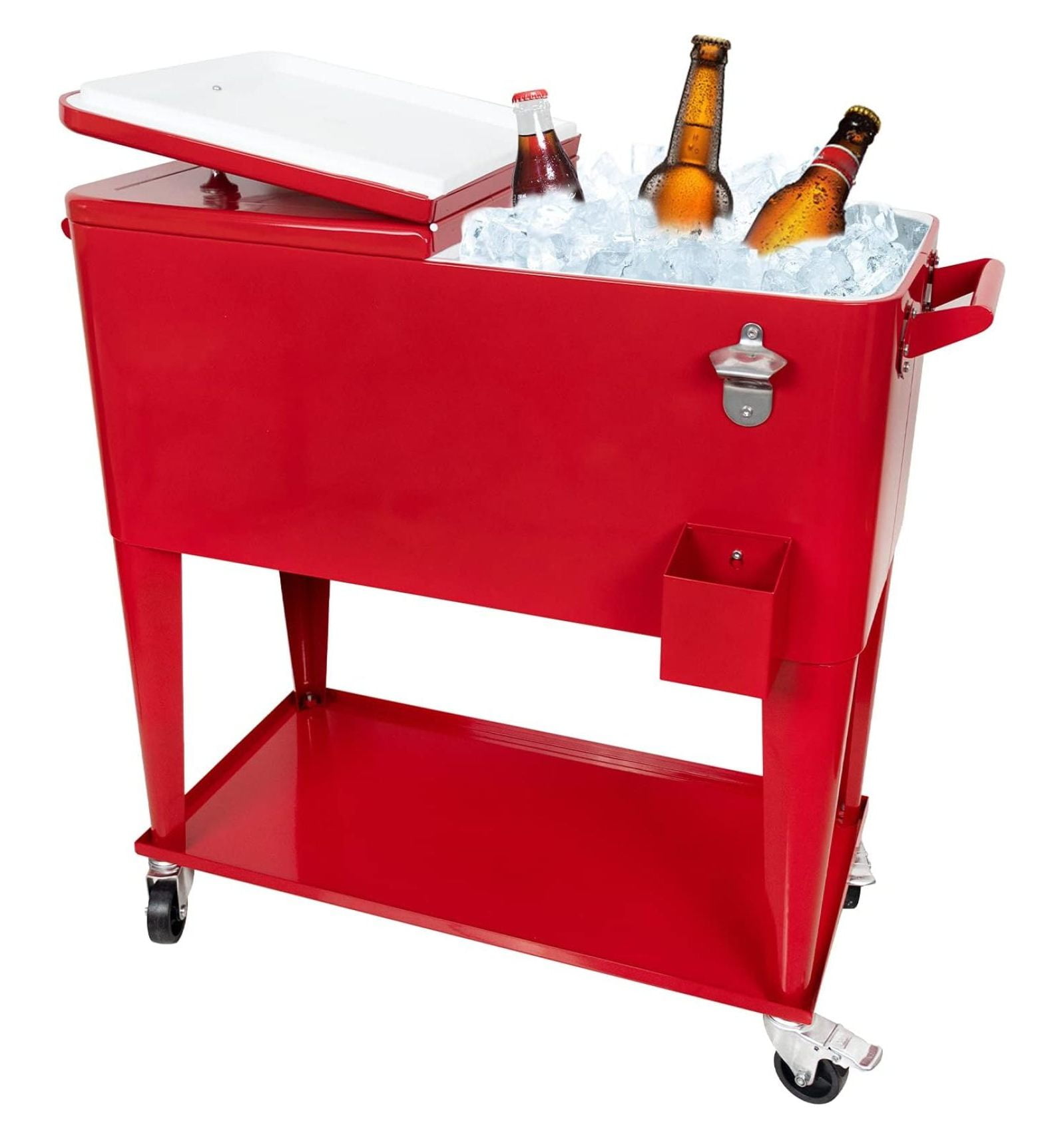 80 QT Rolling Cooler Cart Ice Chest for Outdoor Patio Deck Party ...