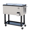 80 QT Rolling Cooling Bins Ice Chest on Wheels Outdoor Stand Up Drink ...