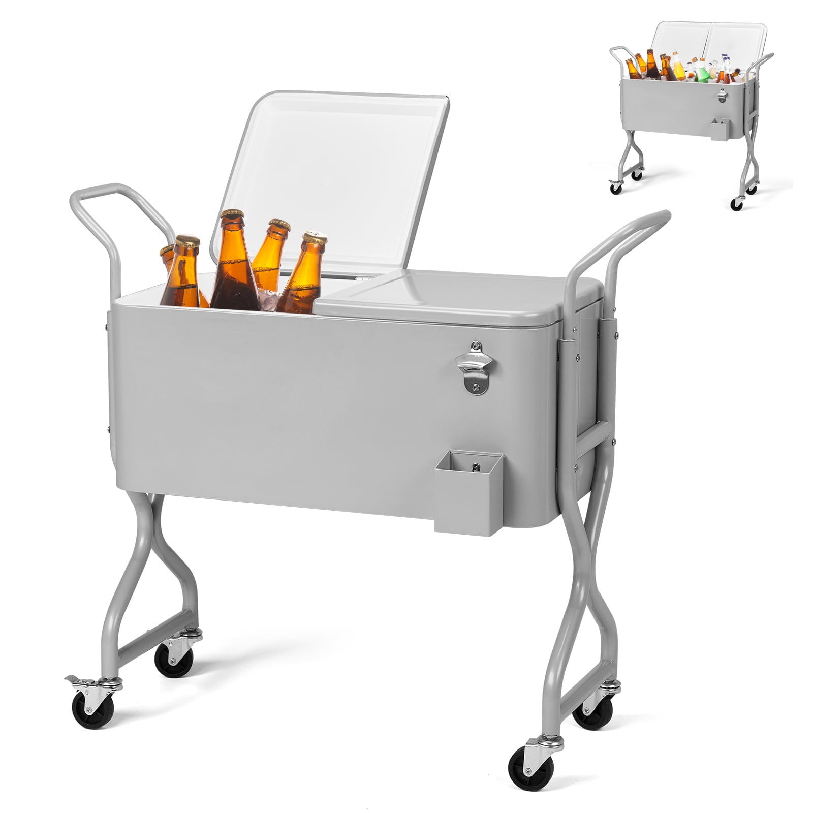 80-Quart Outdoor Beverage Rolling Cooler - Portable Wheeled Cooler for ...