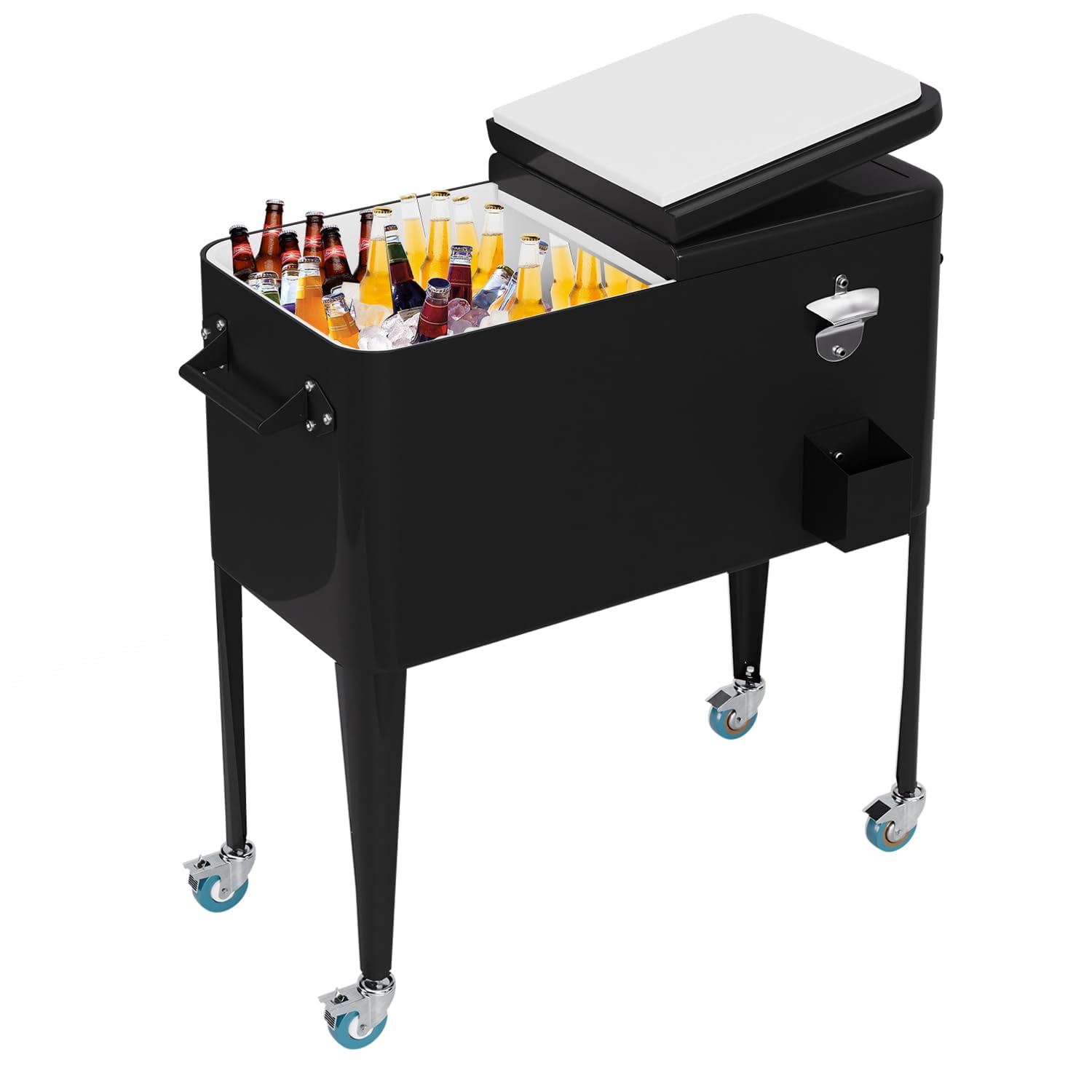80 Quart Outdoor Cooler Cart Rolling Ice Cooler Ice Chest with Wheels ...