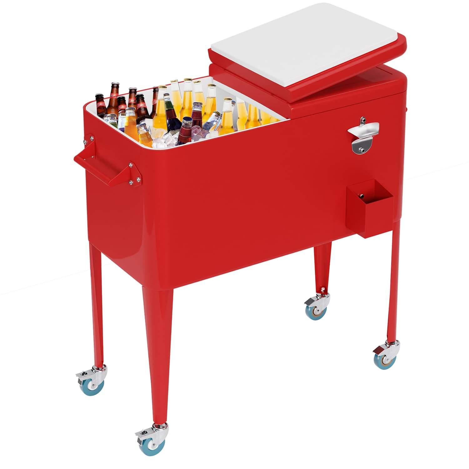 80 Quart Outdoor Cooler Cart Rolling Ice Cooler Ice Chest with Wheels ...