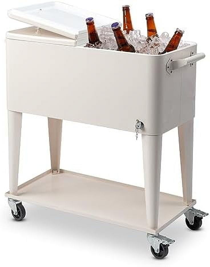 80 Quart Outdoor Rolling Ice Chest Cooler Cart，Portable Patio Party ...