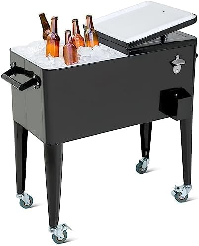 80-Quart Rolling Cooler Cart Patio Cooler Outdoor Cooler Portable Bar ...