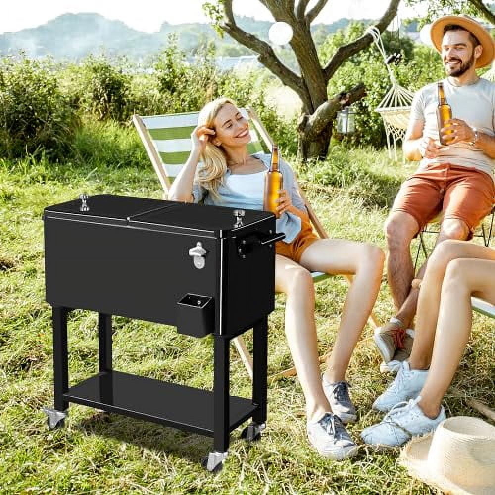 80 Quart Rolling Cooler Cart, Portable Outdoor Cooler Cart with Wheels ...