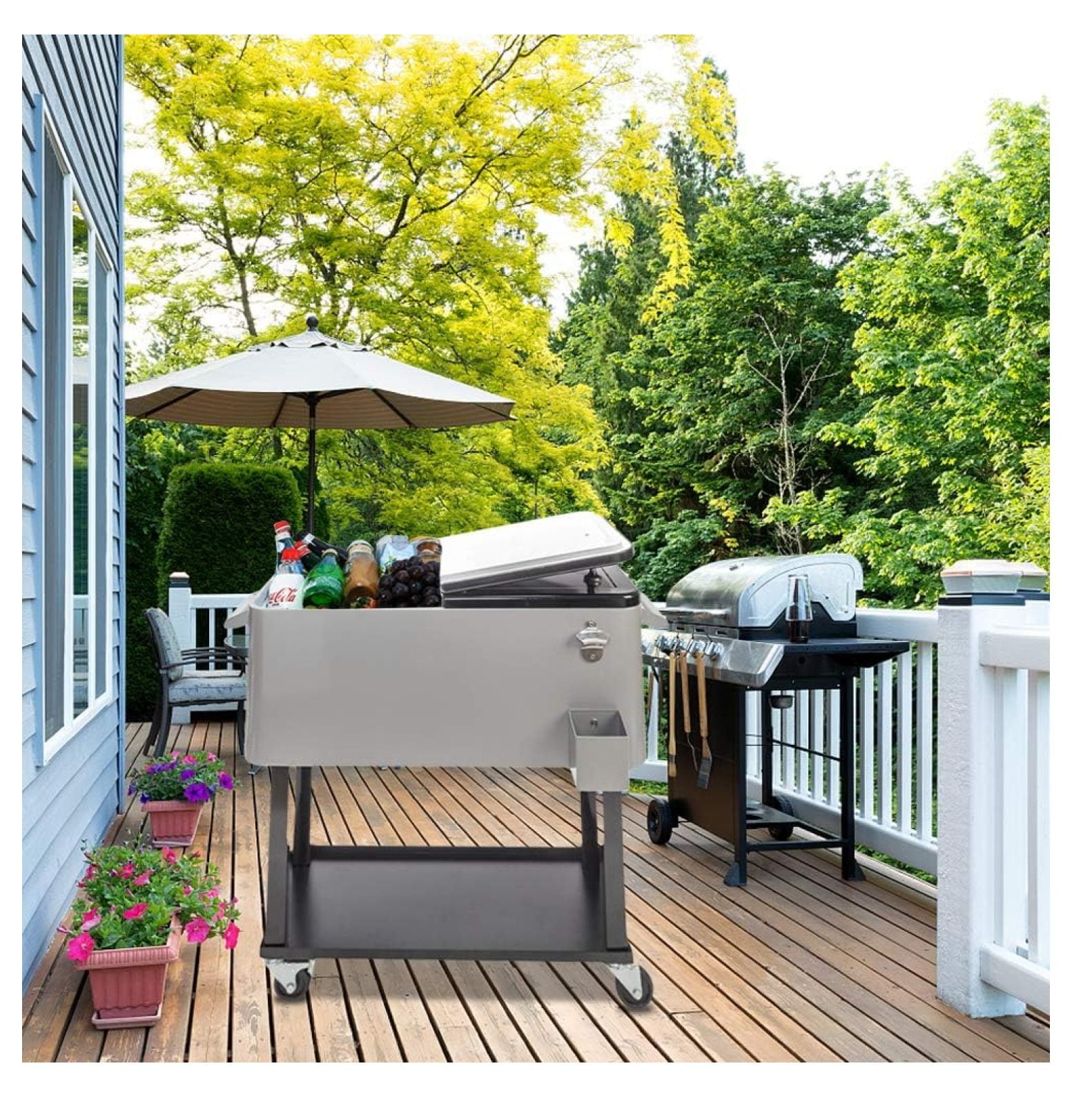 80 Quart Rolling Cooler Cart Portable Outdoor Patio Cooler Cart on ...