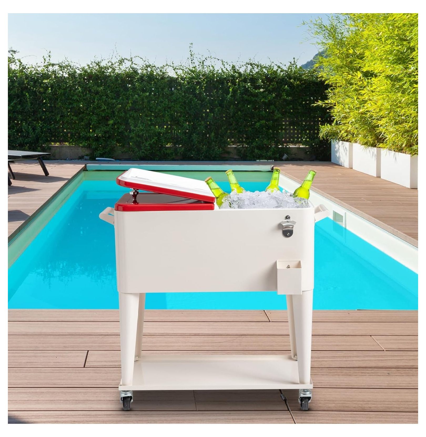 80 Quart Rolling Cooler Cart with Wheels, Outdoor Kitchen Cooling Bins ...