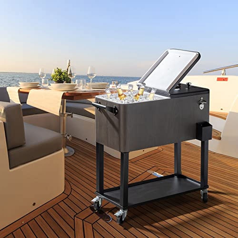 80 Quart Rolling Cooler Cart with Wheels,Portable Ice Chest with ...
