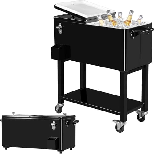 80 Quart Rolling Cooler Cart with Wheels,Portable Ice Chest with ...