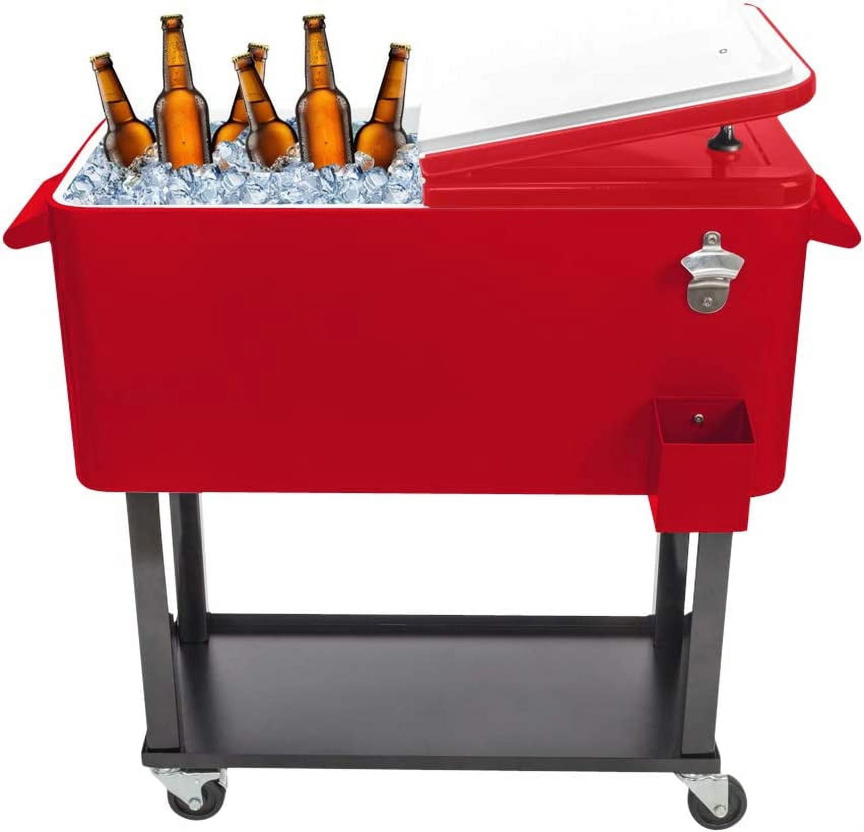 80 Quart Rolling Cooler Cart with Wheels,Portable Ice Chest with ...