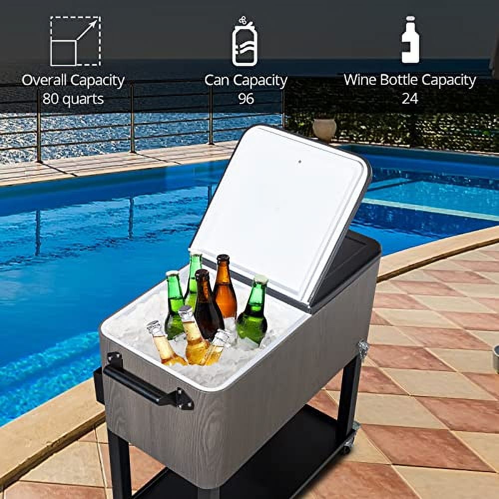 80 Quart Rolling Cooler Cart with Wheels,Portable Ice Chest with ...