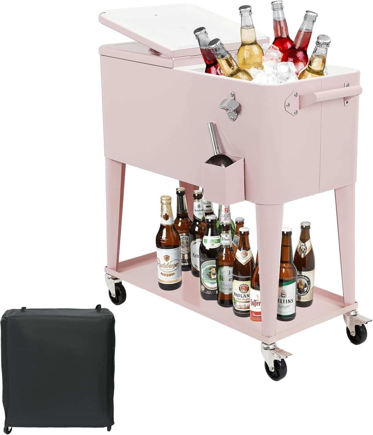 80 Quart Rolling Cooler Cart with Wheels,Portable Ice Chest with ...