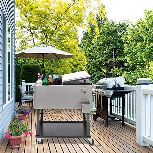 80 Quart Rolling Cooler Cart on Wheels - Portable Outdoor Ice Chest ...