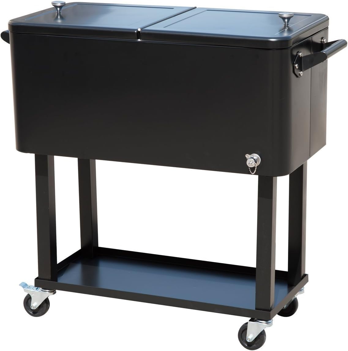 80-Quart Rolling Deck Cooler Insulated Patio Cart Metal Insulated ...