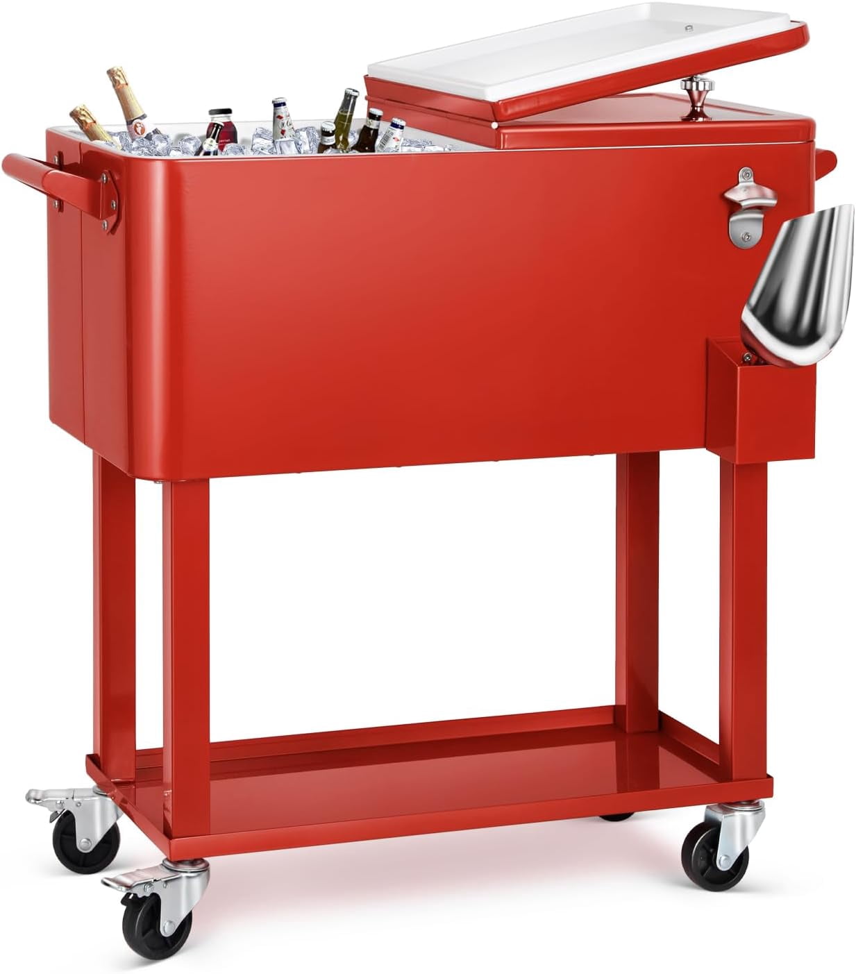 80 Quart Rolling Ice Chest Cooler Cart,Patio Backyard Party Drink ...