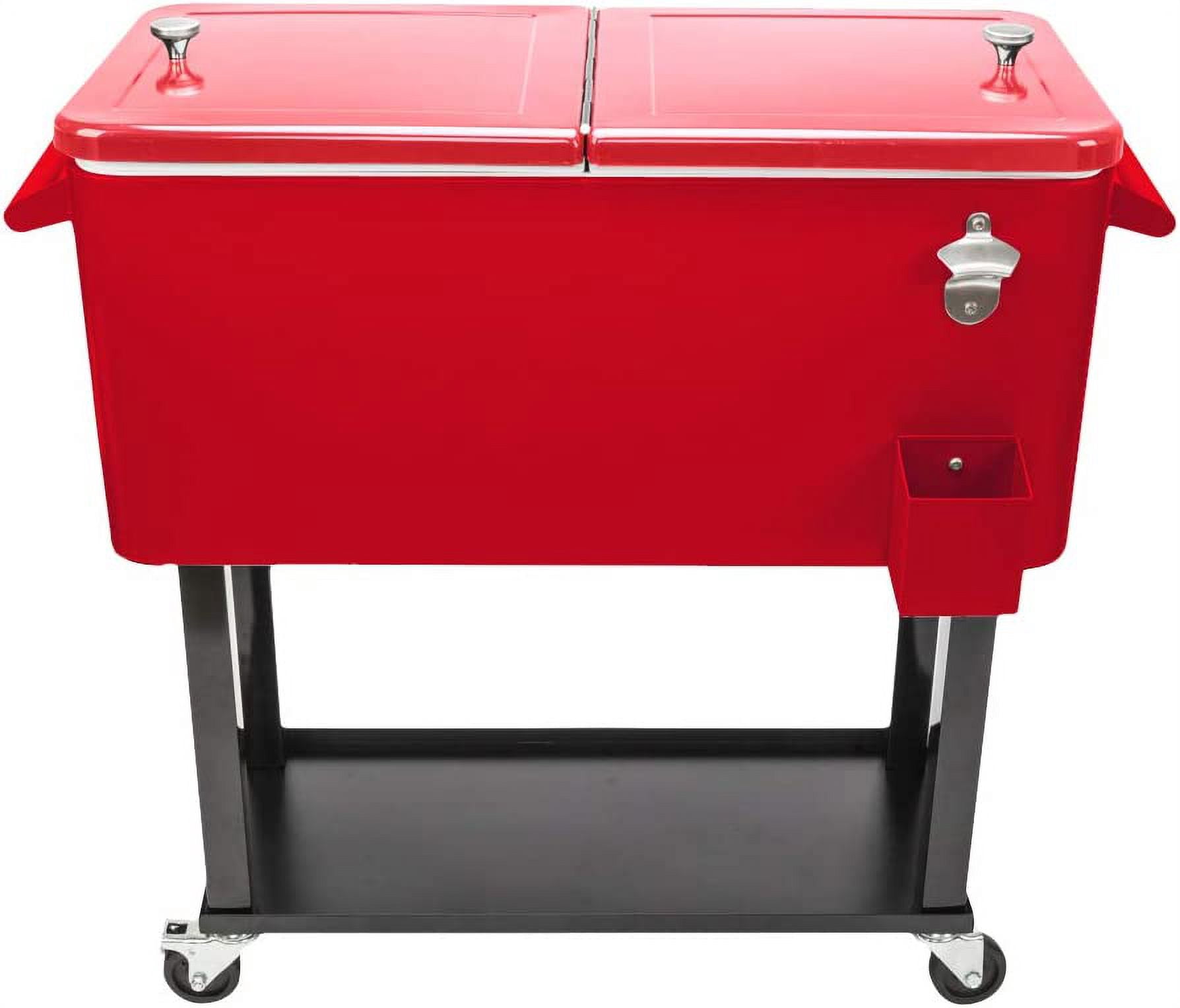 80 Quart Rolling Ice Chest Cooler Cart, Portable Bar Drink Cooler ...
