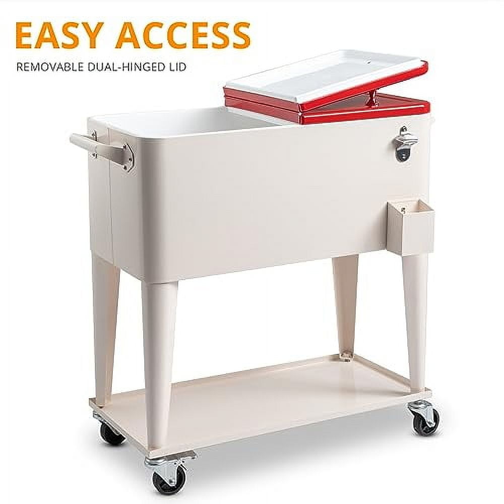 80 Quart Rolling Cooler Cart with Wheels,Portable Ice Chest with ...