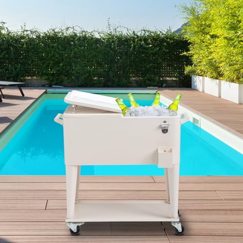 80 Quart Rolling Ice Chest Cooler Cart, Portable Ice Cooler, Outdoor ...