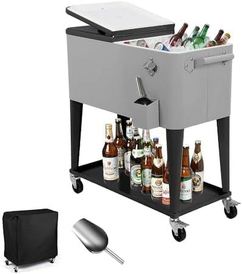 80 Quart Rolling Ice Chest Cooler Cart with Wheels,Portable Bar ...