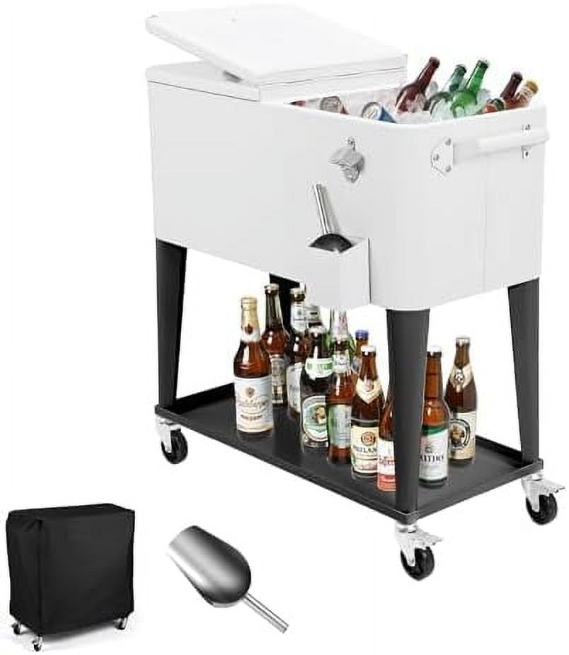 80 Quart Rolling Ice Chest Cooler Cart with Wheels,Portable Bar ...