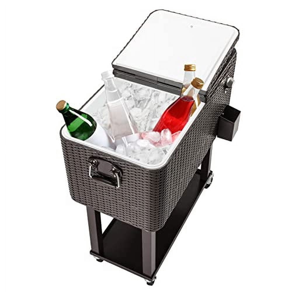 80 Quart Rolling Ice Chest Cooler Cart with Bottle Opener&Shelf,Rattan ...