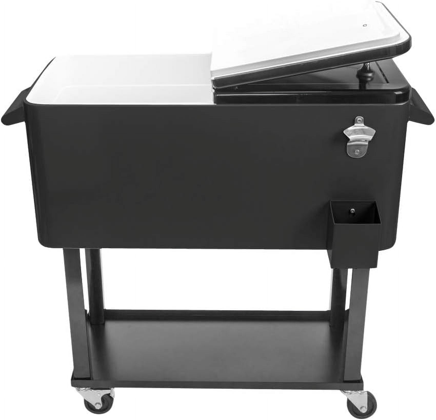 80 Quart Rolling Ice Chest, Portable Bar Drink Cooler with Catch Basin ...