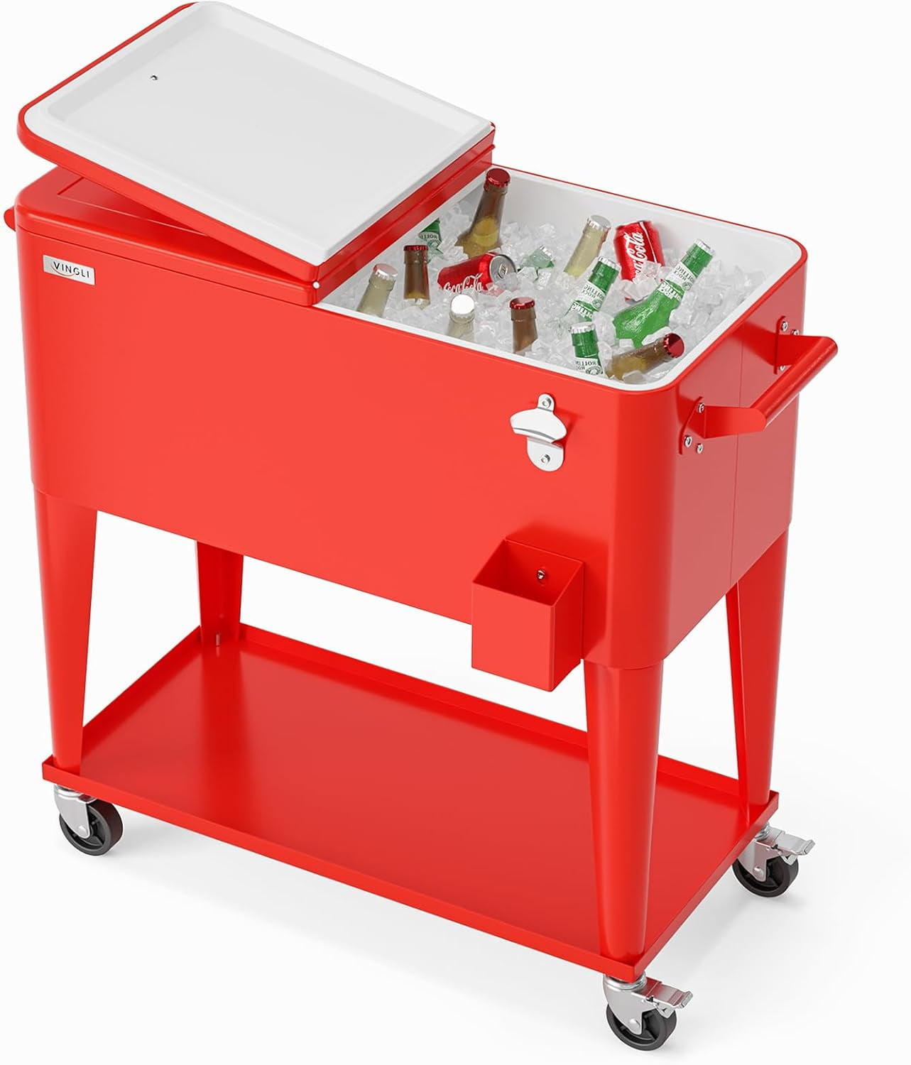 80 Quart Rolling Ice Chest, Portable Patio Party Bar Drink Cooler Cart ...