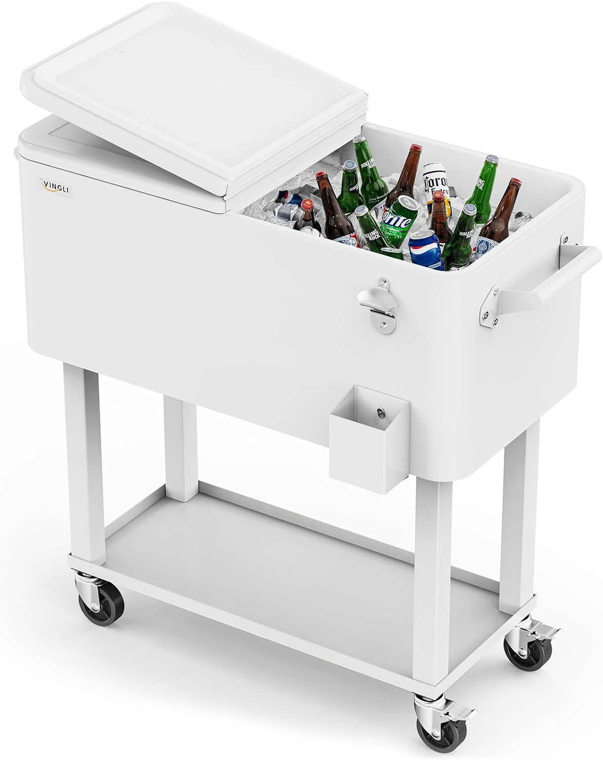 80 Quart Rolling Ice Chest, Portable Patio Party Bar Drink Cooler Cart ...