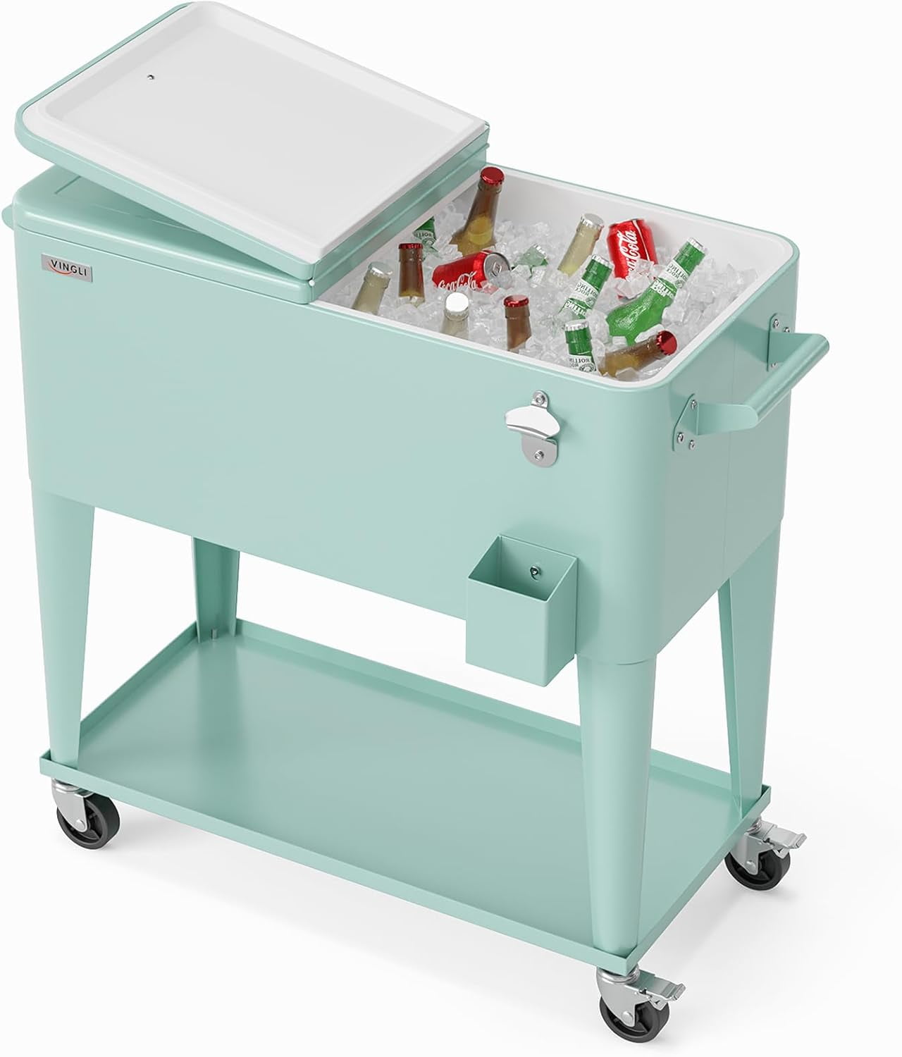 80 Quart Rolling Ice Chest, Portable Patio Party Bar Drink Cooler Cart ...