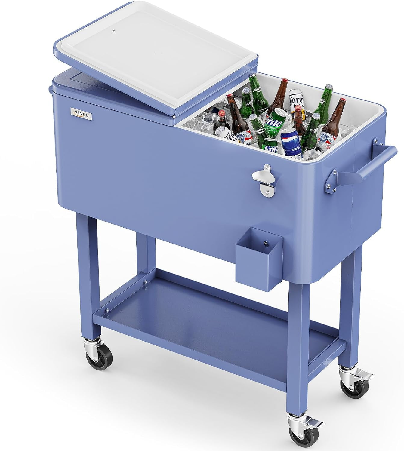 80 Quart Rolling Ice Chest, Portable Patio Party Bar Drink Cooler Cart ...