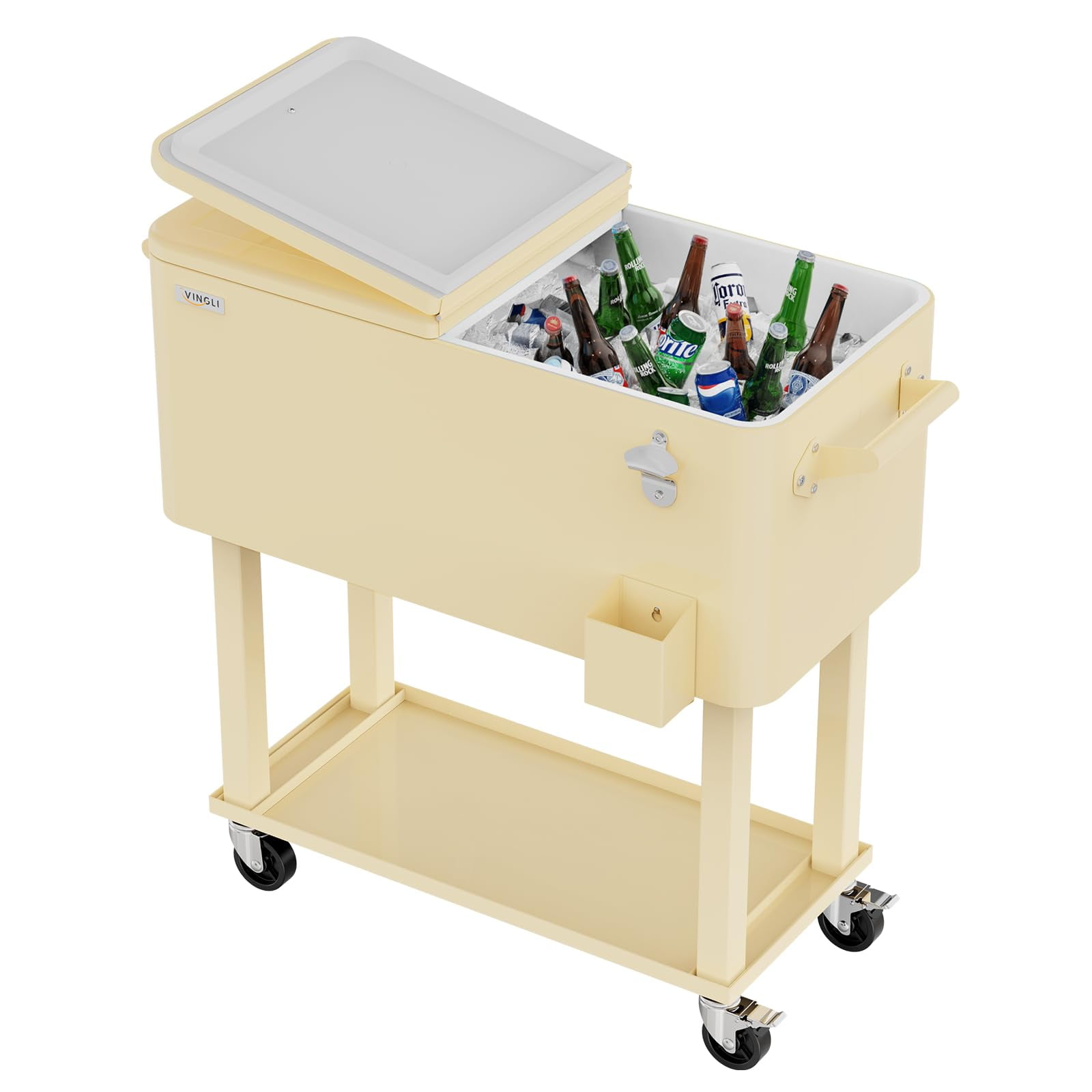 80 Quart Rolling Ice Chest, Portable Patio Party Bar Drink Cooler Cart ...