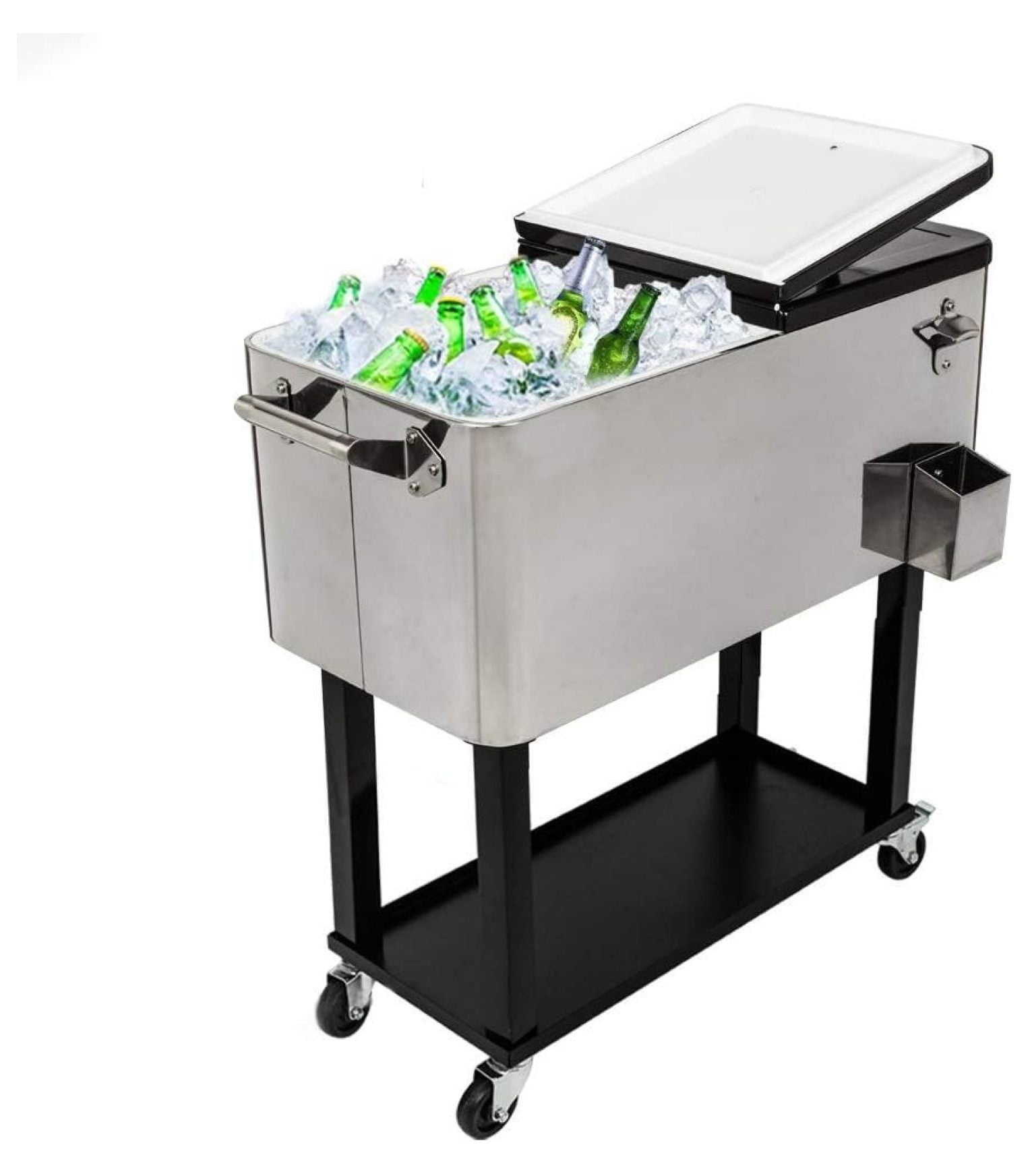 80 Quart Rolling Ice Chest on Wheels, Portable Party Bar Cold Drink ...
